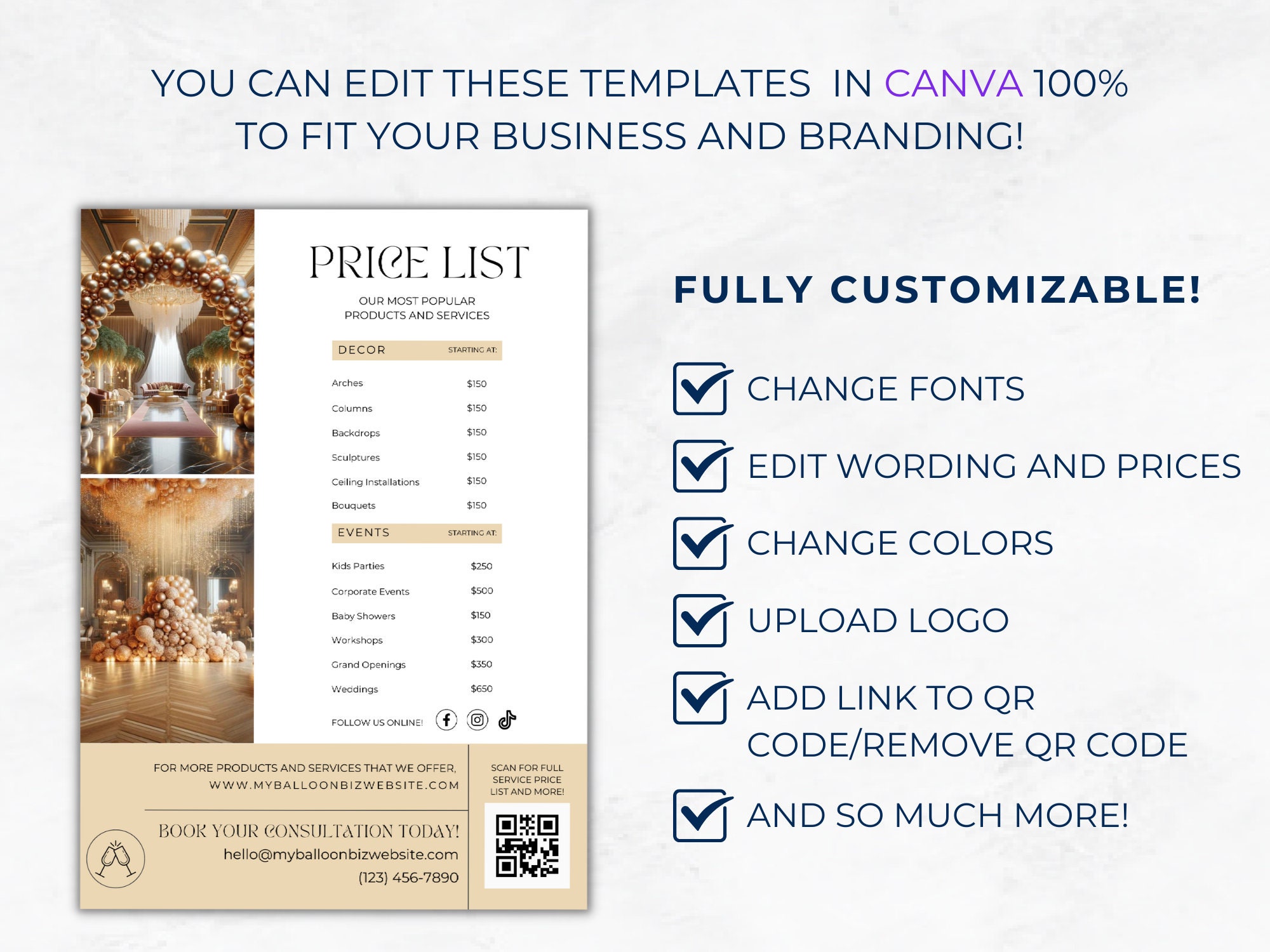 Balloon Business Price List Template, Balloon Decor Price List, Pricing ...