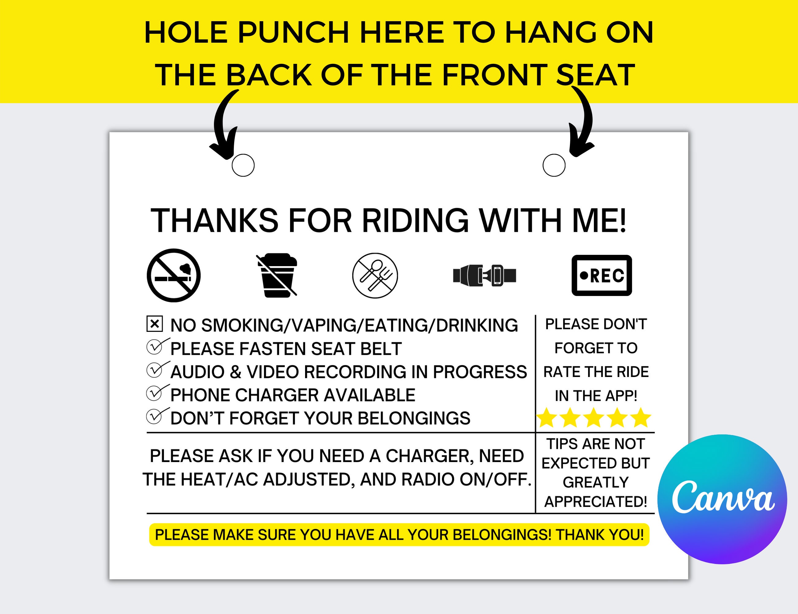 Printable Rideshare Sign, Rideshare Editable Template, Uber Sign, Lyft ...