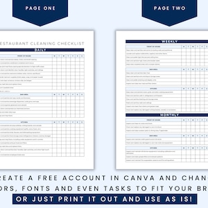 Restaurant Cleaning Checklist Template, Food Service Sanitation, Daily ...