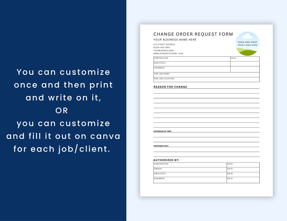 Change Order Request Form Template, Contractor, Construction, Builder ...