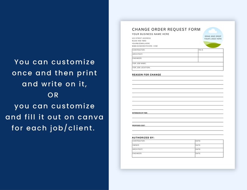 Change Order Request Form Template, Contractor, Construction, Builder ...