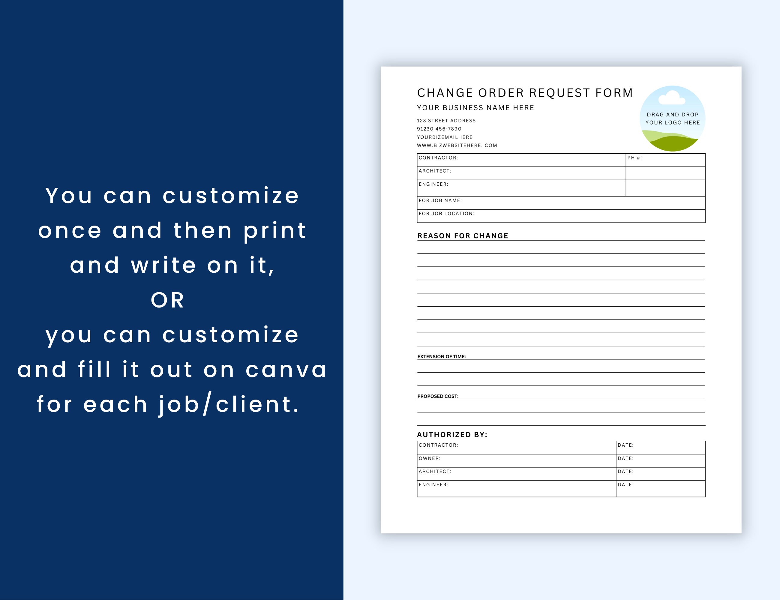 Change Order Request Form Template, Contractor, Construction, Builder ...