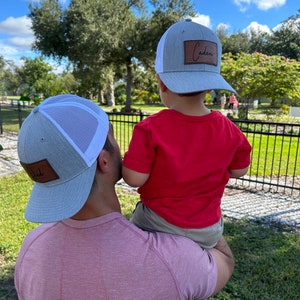 Custom Cursive Father and Son Hats - Leather Patch Hats - 1 Adult Hat ...