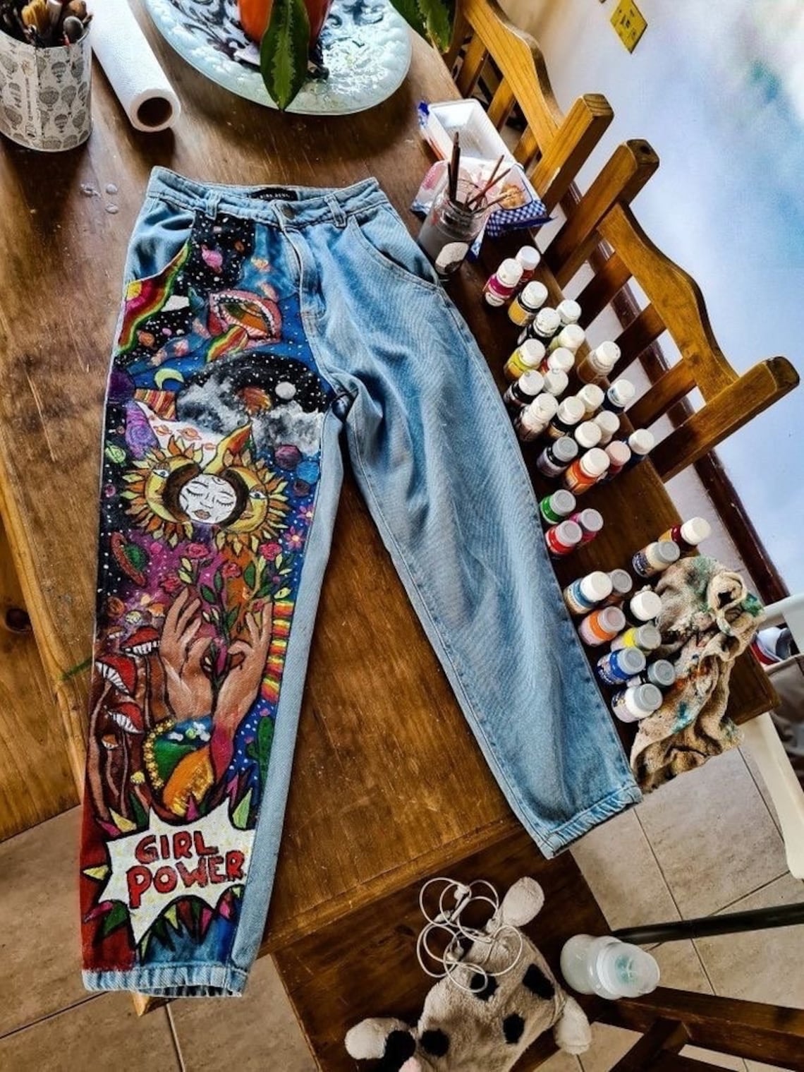 Custom Hand-painted Jeans, Pants With Acrylic Fabric, Unique Denim, Art ...
