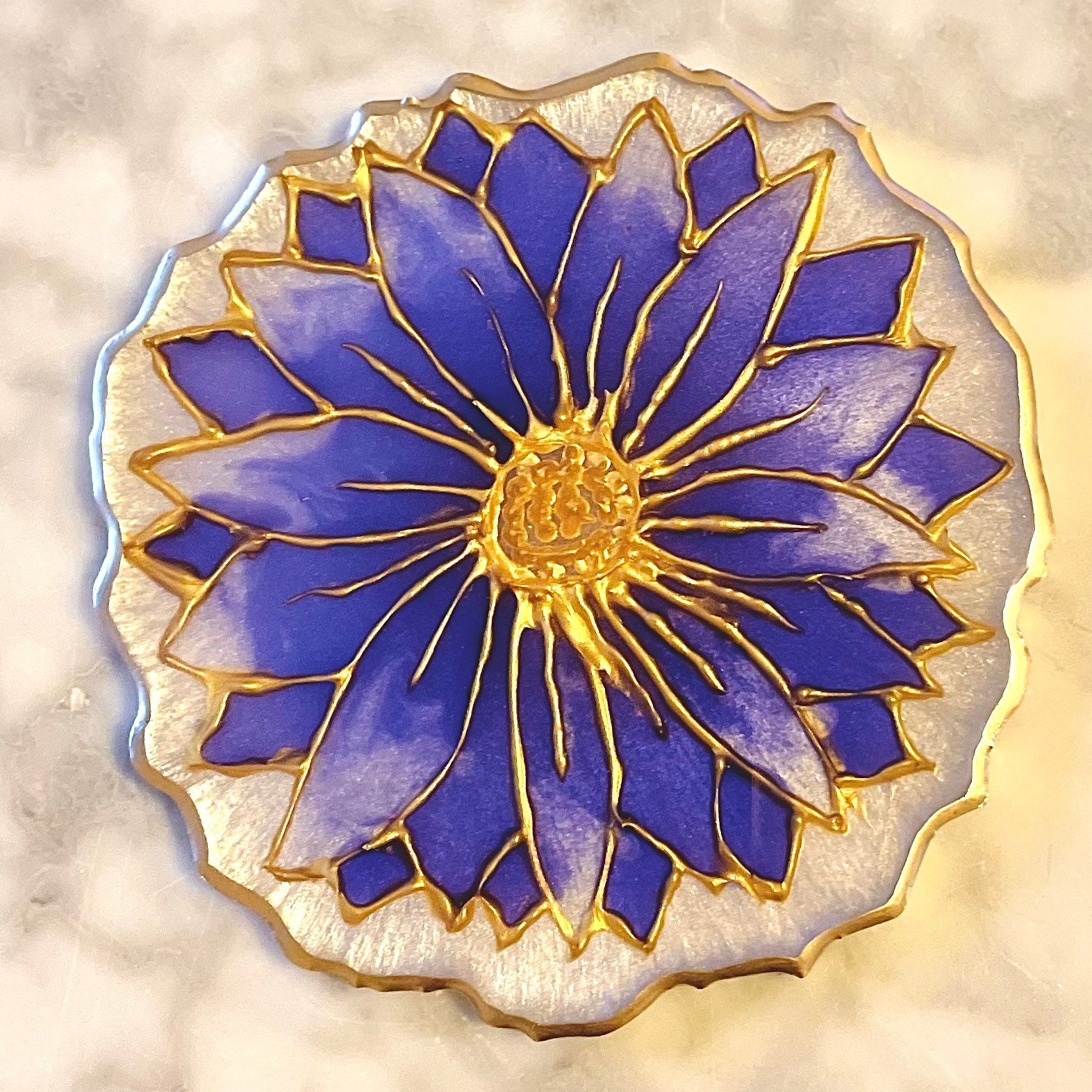 Hand-drawn Blue, White and Gold Floral Geode Resin Coasters | Set of 4 ...