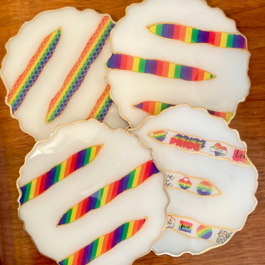 PRIDE Flag Decor LGBTQ Rainbow Geode-shaped Resin Coasters Set of 4 ...