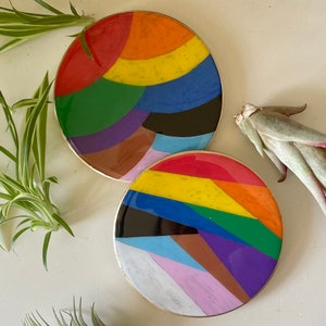 Art Deco PRIDE LGBTQ Rainbow Flag Ceramic Coasters With Heat Resistant ...