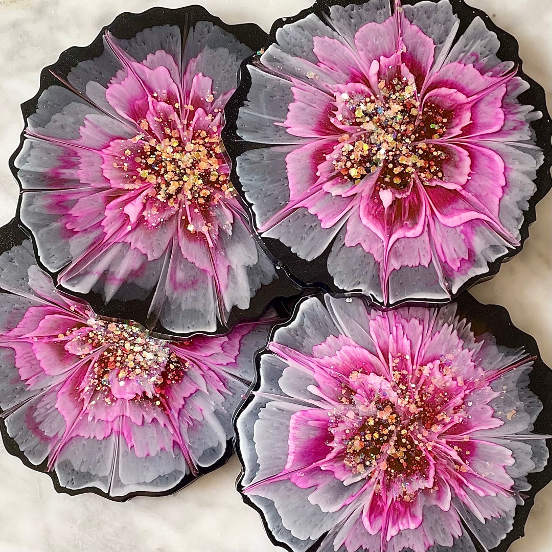 Fuschia Pink White 3D Floral Geode Resin Coaster | Jewelry Dish With ...