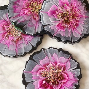 Fuschia Pink White 3D Floral Geode Resin Coaster | Jewelry Dish With ...