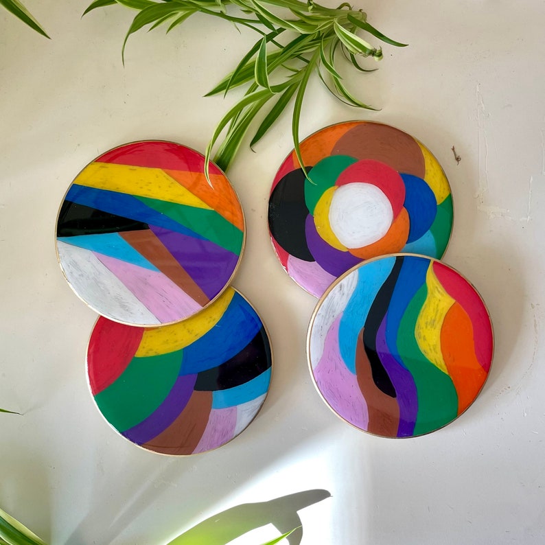 Art Deco PRIDE LGBTQ Rainbow Flag Ceramic Coasters With Heat Resistant ...