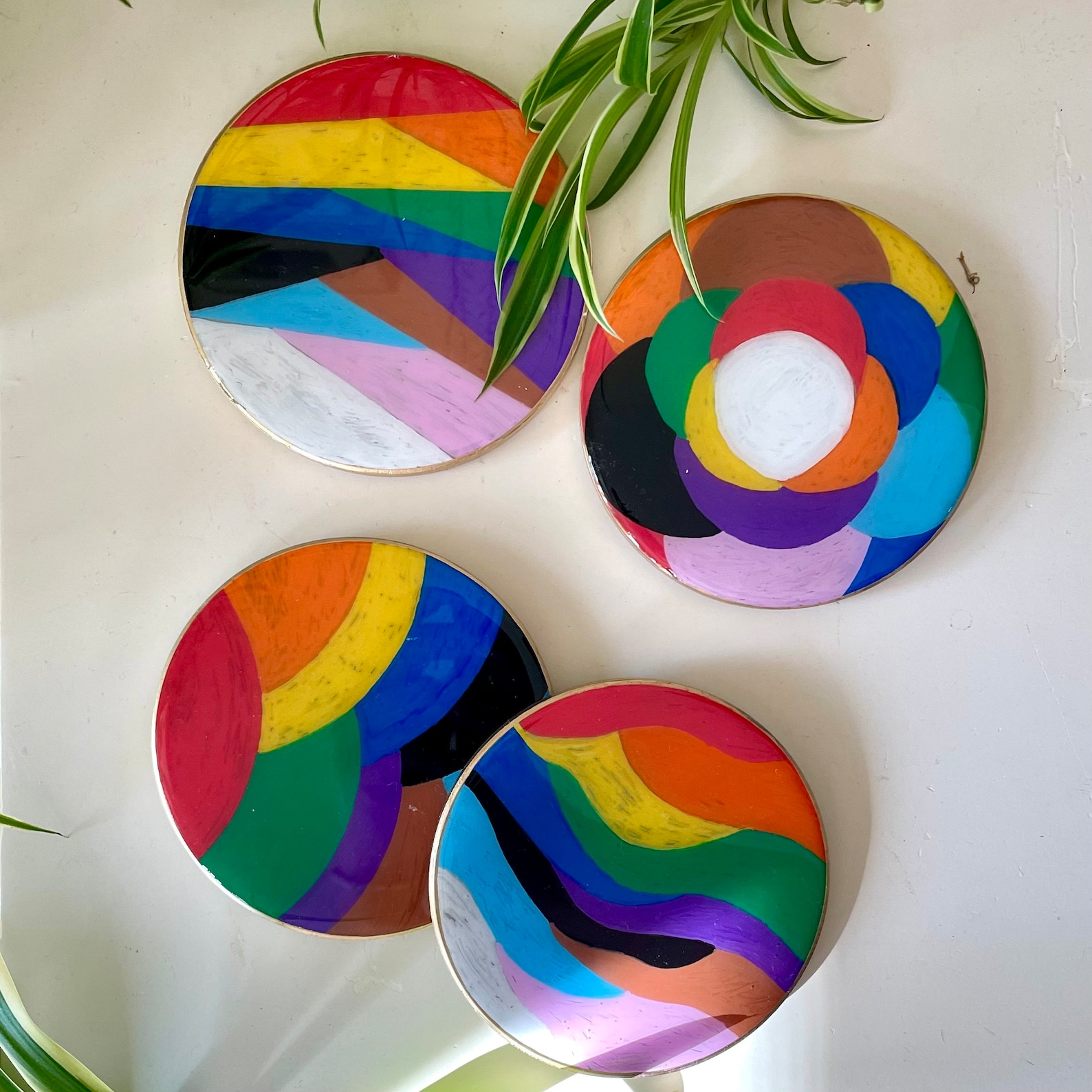 Art Deco PRIDE LGBTQ Rainbow Flag Ceramic Coasters With Heat Resistant ...