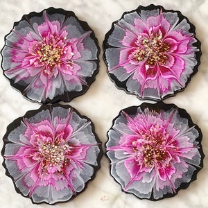 Fuschia Pink White 3D Floral Geode Resin Coaster | Jewelry Dish With ...