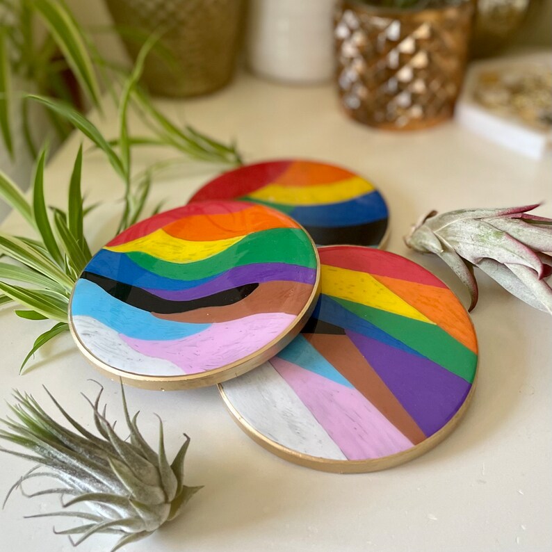 Art Deco PRIDE LGBTQ Rainbow Flag Ceramic Coasters With Heat Resistant ...