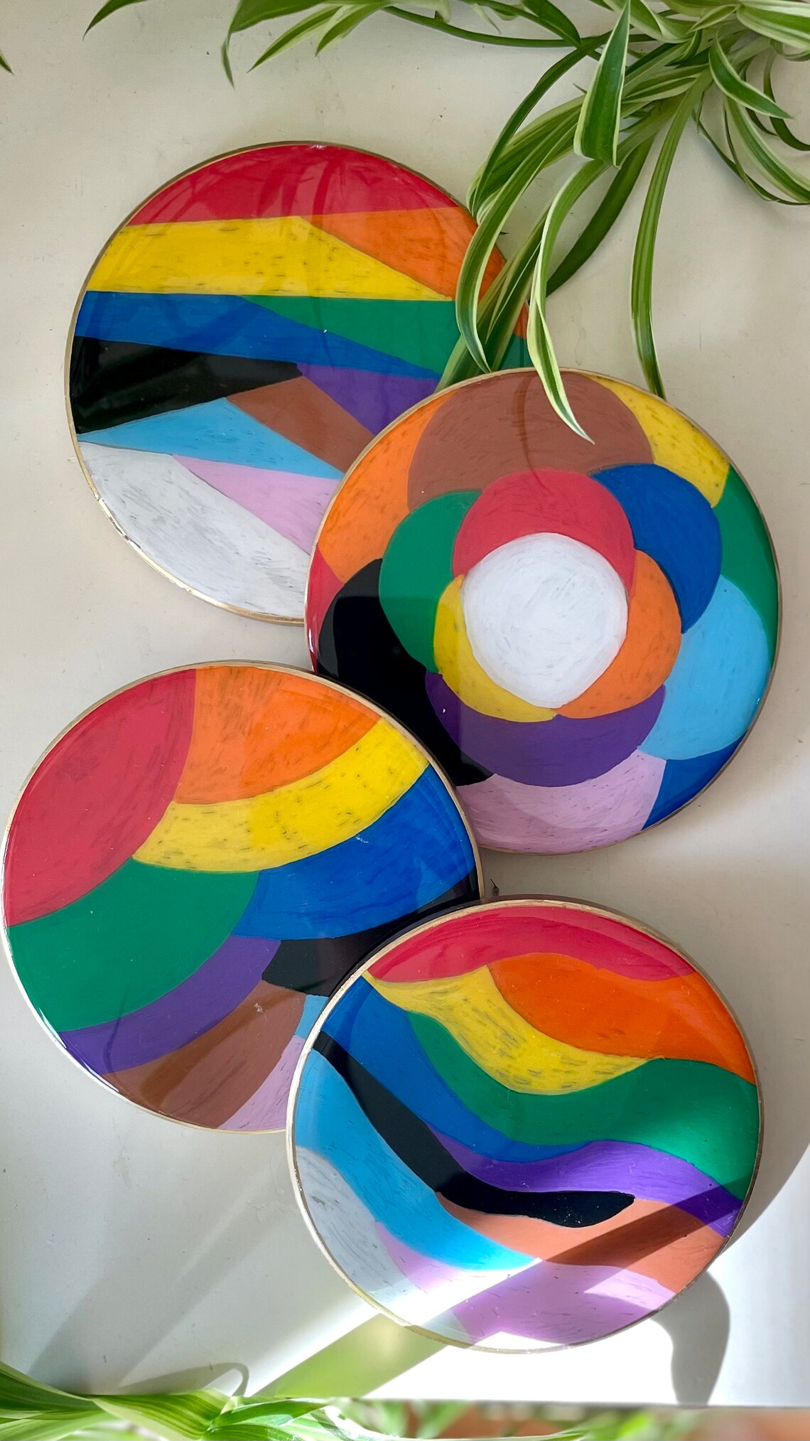 Art Deco PRIDE LGBTQ Rainbow Flag Ceramic Coasters With Heat Resistant ...