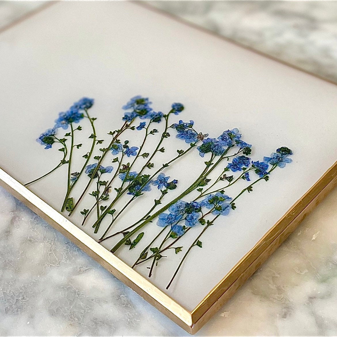 Pressed Dried Forget-me-not Flower Resin Tray and Coasters With Gold ...