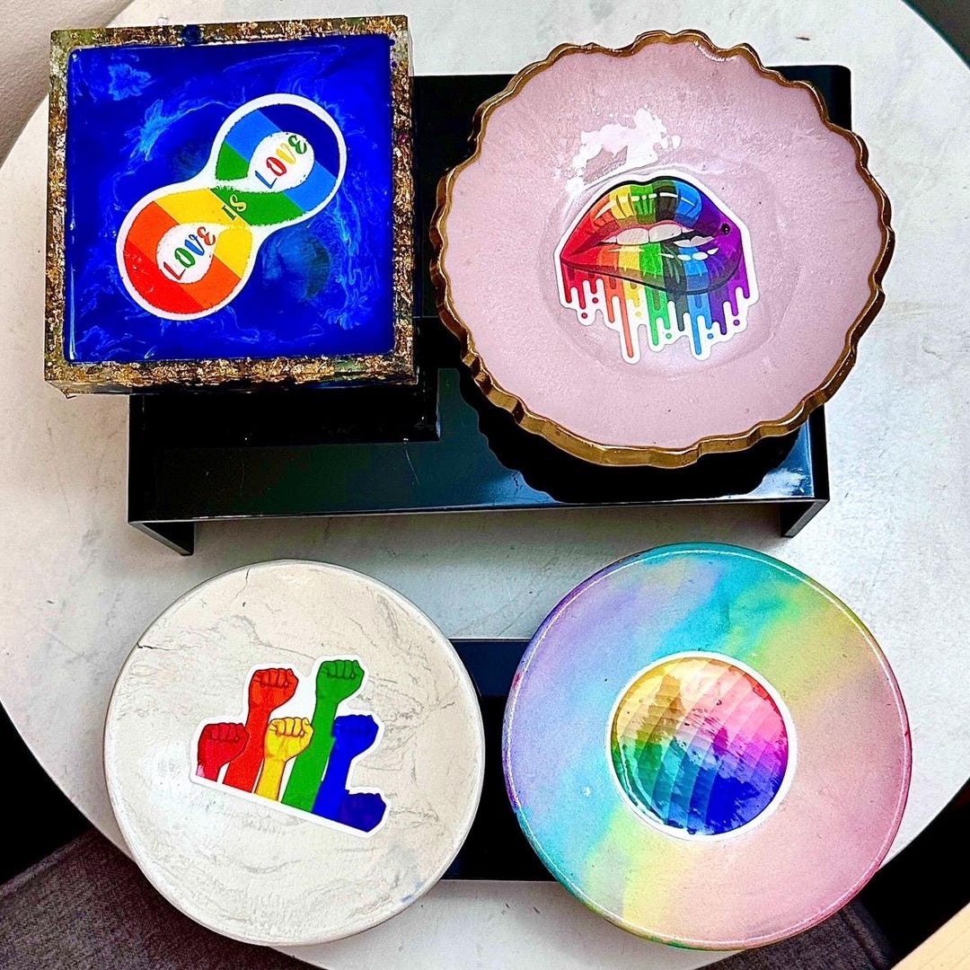 PRIDE Flag Resin Trinket Bowls in Clay and Resin: Rainbow LGBTQIA+ ...