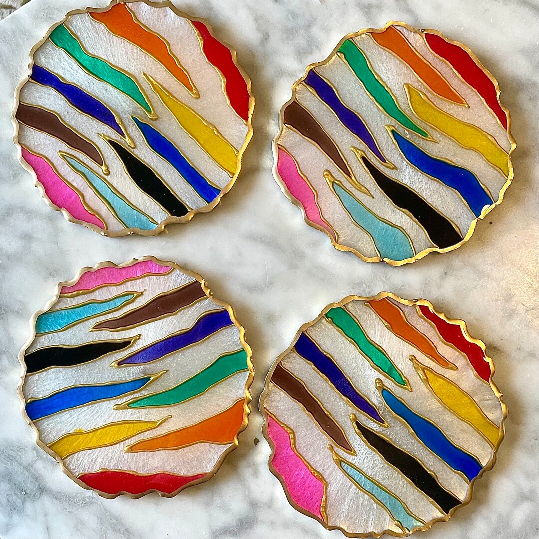 PRIDE Flag Decor LGBTQ Rainbow 3D Geode-shaped Resin Coasters | Queer ...