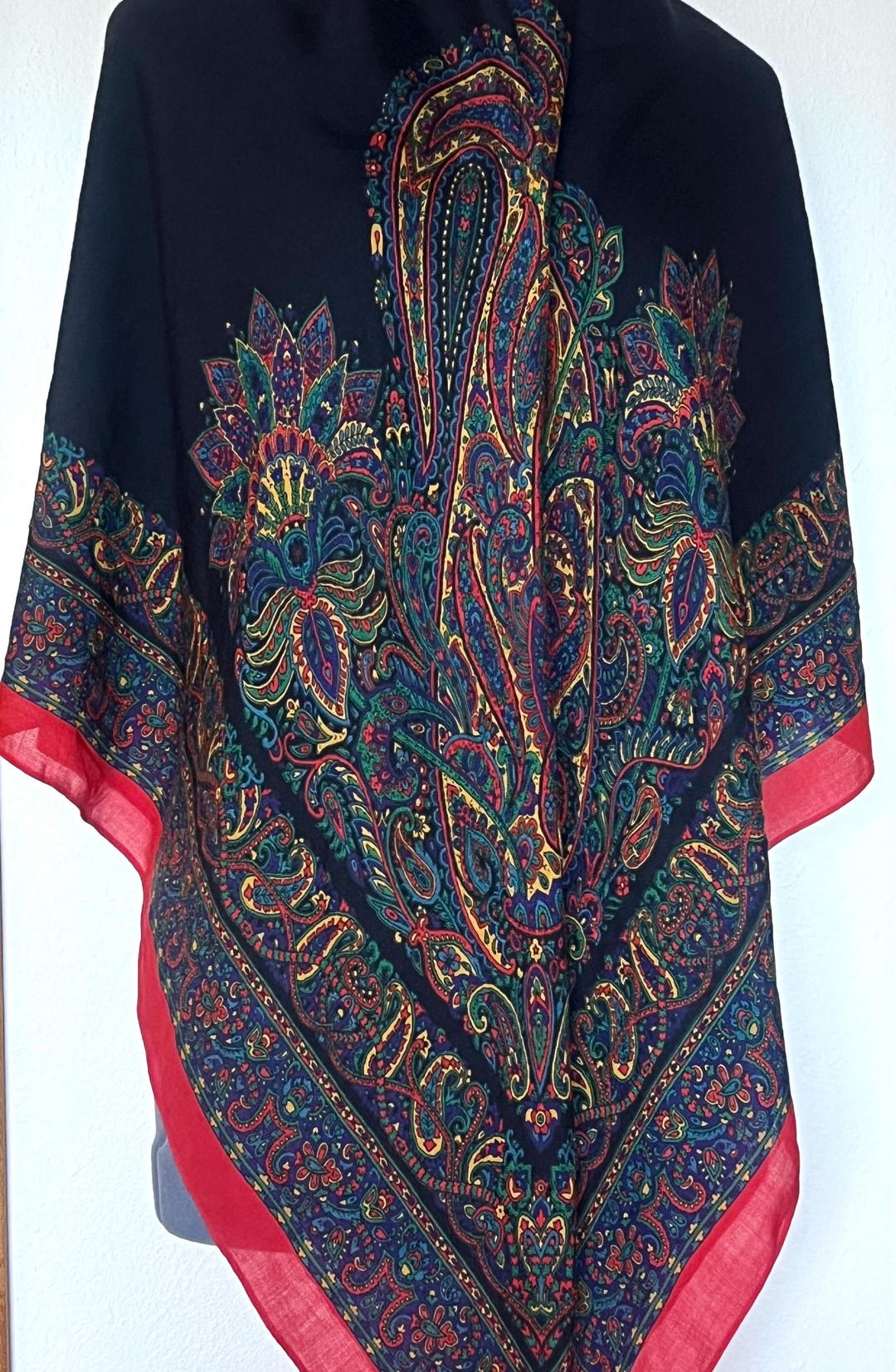 Wool Challis Printed Paisley Shawl Large Square Printed Wool Shawl ...