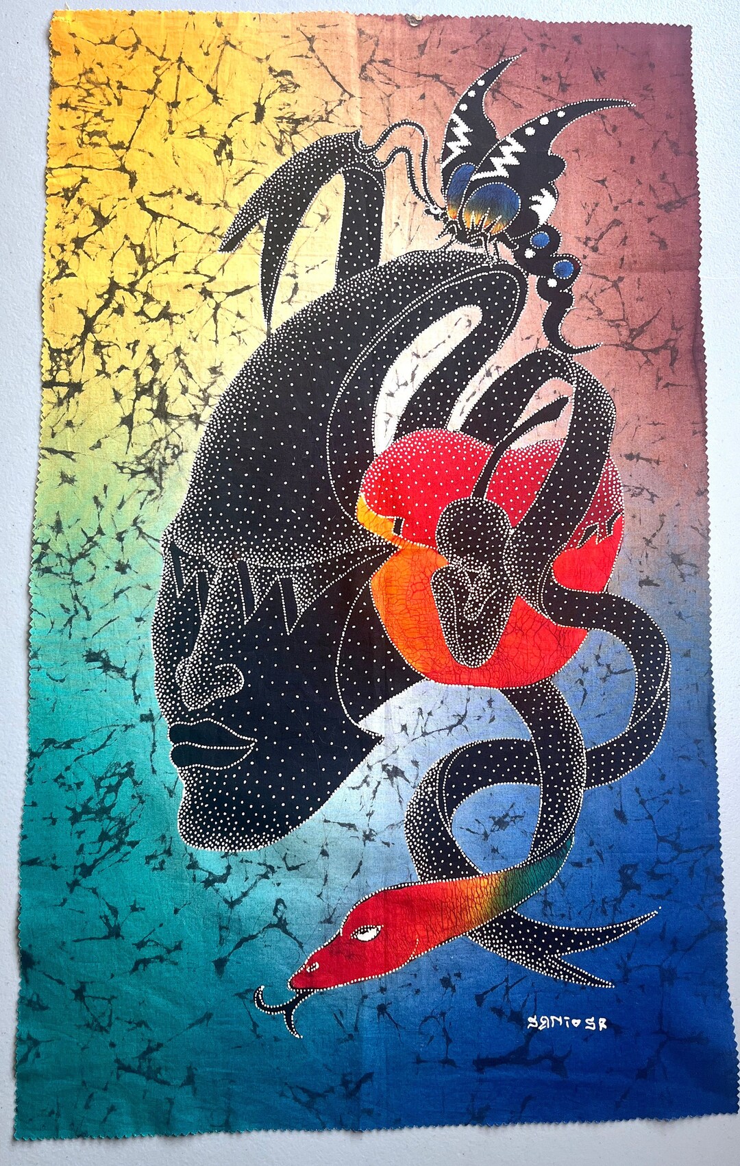 Authentic Indonesian Batik Panel Psychedelic Batik Fabric Art Vintage ...