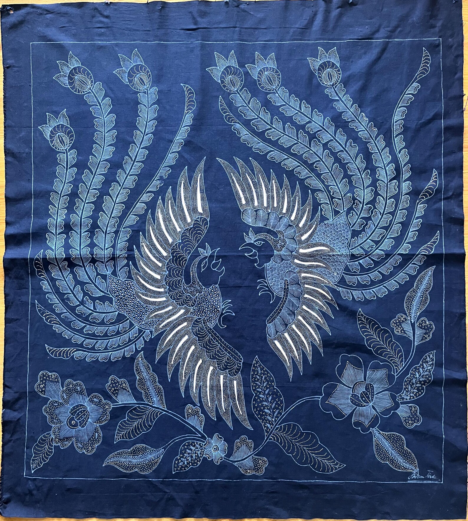Phoenix Indigo Batik Wall Hanging Batik Tapestry Signed Textile Art ...