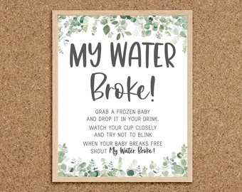 Woodland Baby Shower My Water Broke Game Sign Printable - Etsy