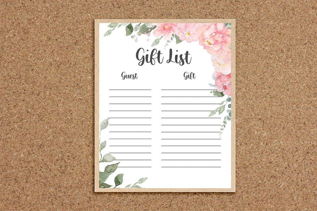 Gift List Gift Log Printable Gift List Baby Shower Pink Floral Baby ...