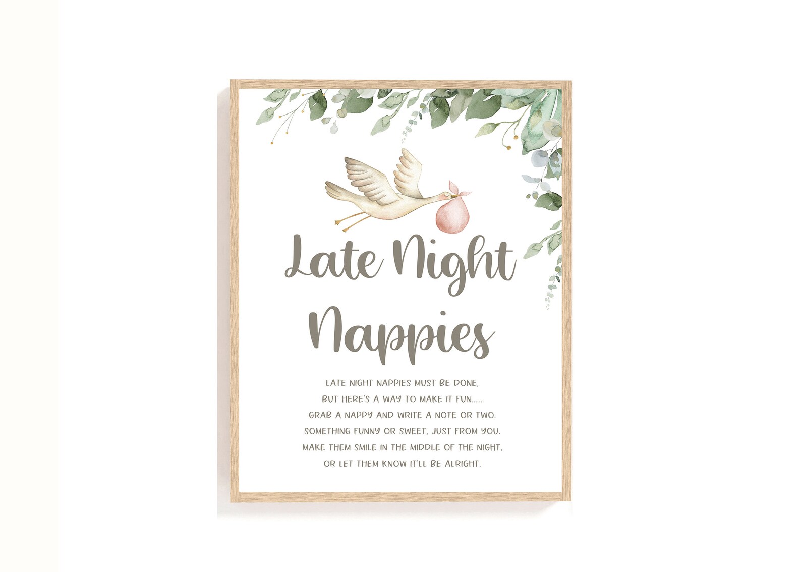 Late Night Nappies Stork Baby Shower Games Girl Late Night Nappy Sign ...