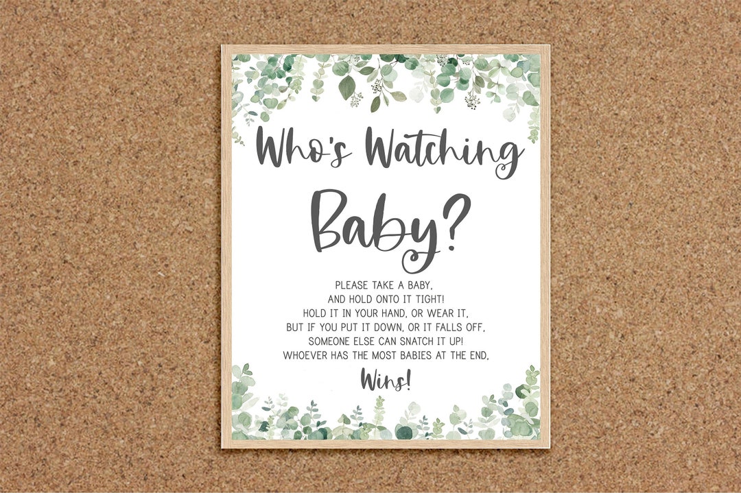 Who's Watching Baby Game Whos Watching Baby Greenery Baby Shower Games ...