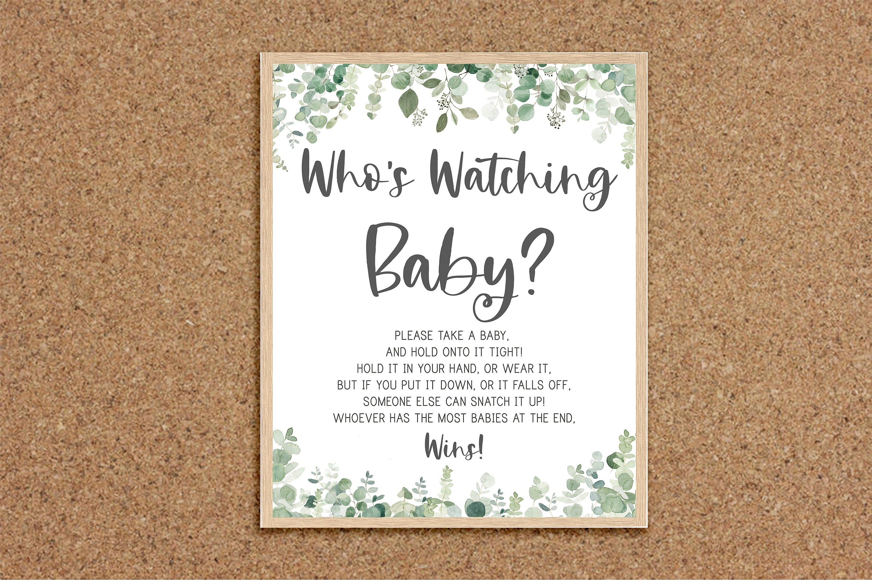 Who's Watching Baby Game Whos Watching Baby Greenery Baby Shower Games ...