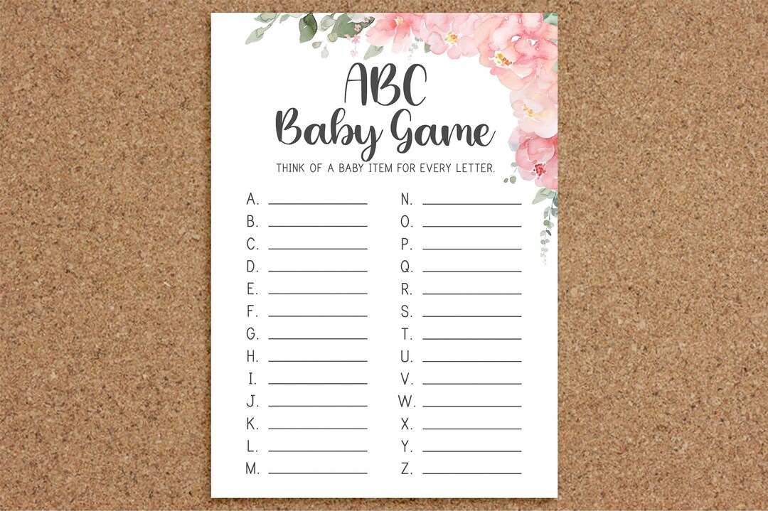Floral Baby Shower Games Girl Baby ABC Game ABC Baby Shower Game ...