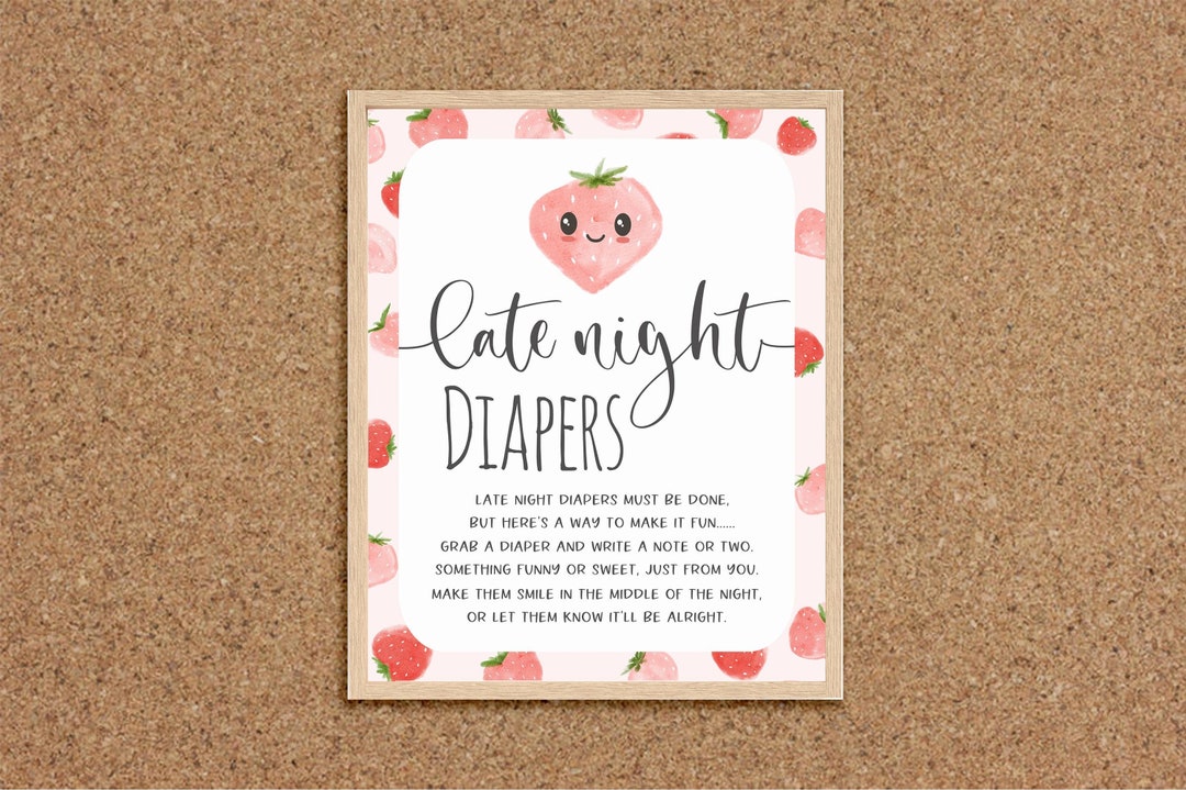 Strawberry Baby Shower-late Night Diapers-diaper Messages Baby Shower ...