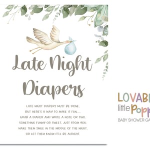 Stork Baby Shower Late Night Diapers Late Night Diaper Sign Diaper ...
