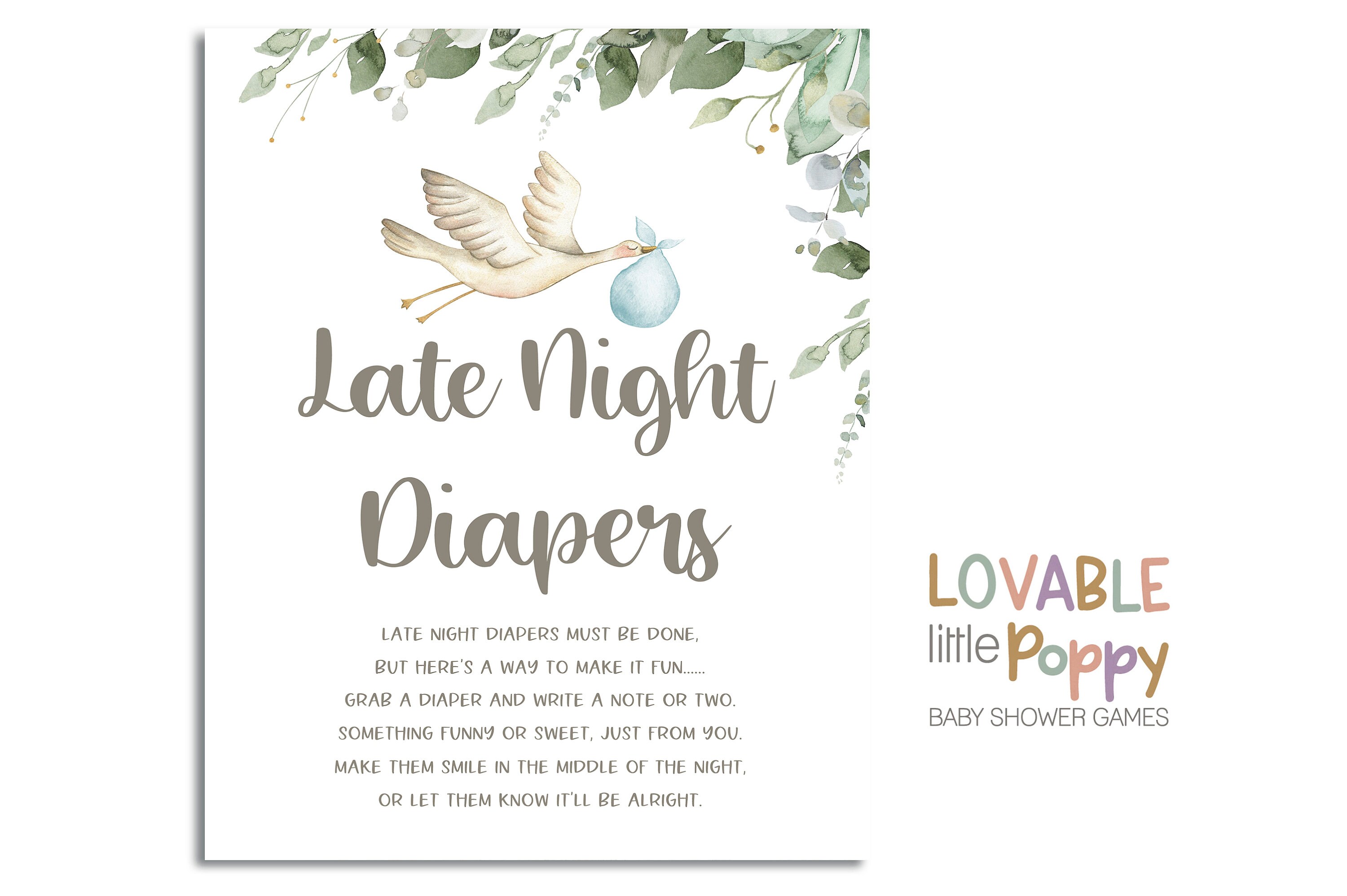 Stork Baby Shower Late Night Diapers Late Night Diaper Sign Diaper ...