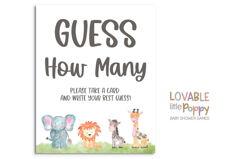 Safari Baby Shower Games Guess How Many Guess How Many Kisses - Etsy