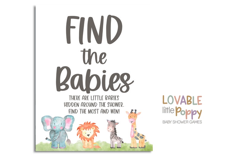 Safari Baby Shower Games Find the Babies Find the Baby Game - Etsy