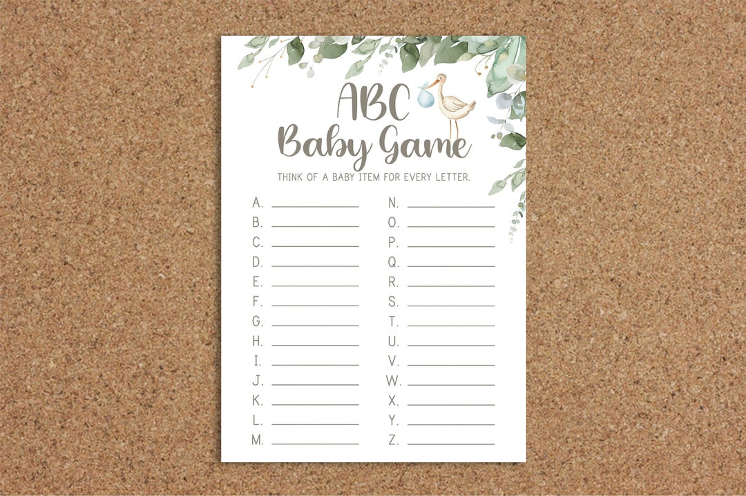 Stork Baby Shower Games Boy Baby ABC Game ABC Baby Shower Game Alphabet ...
