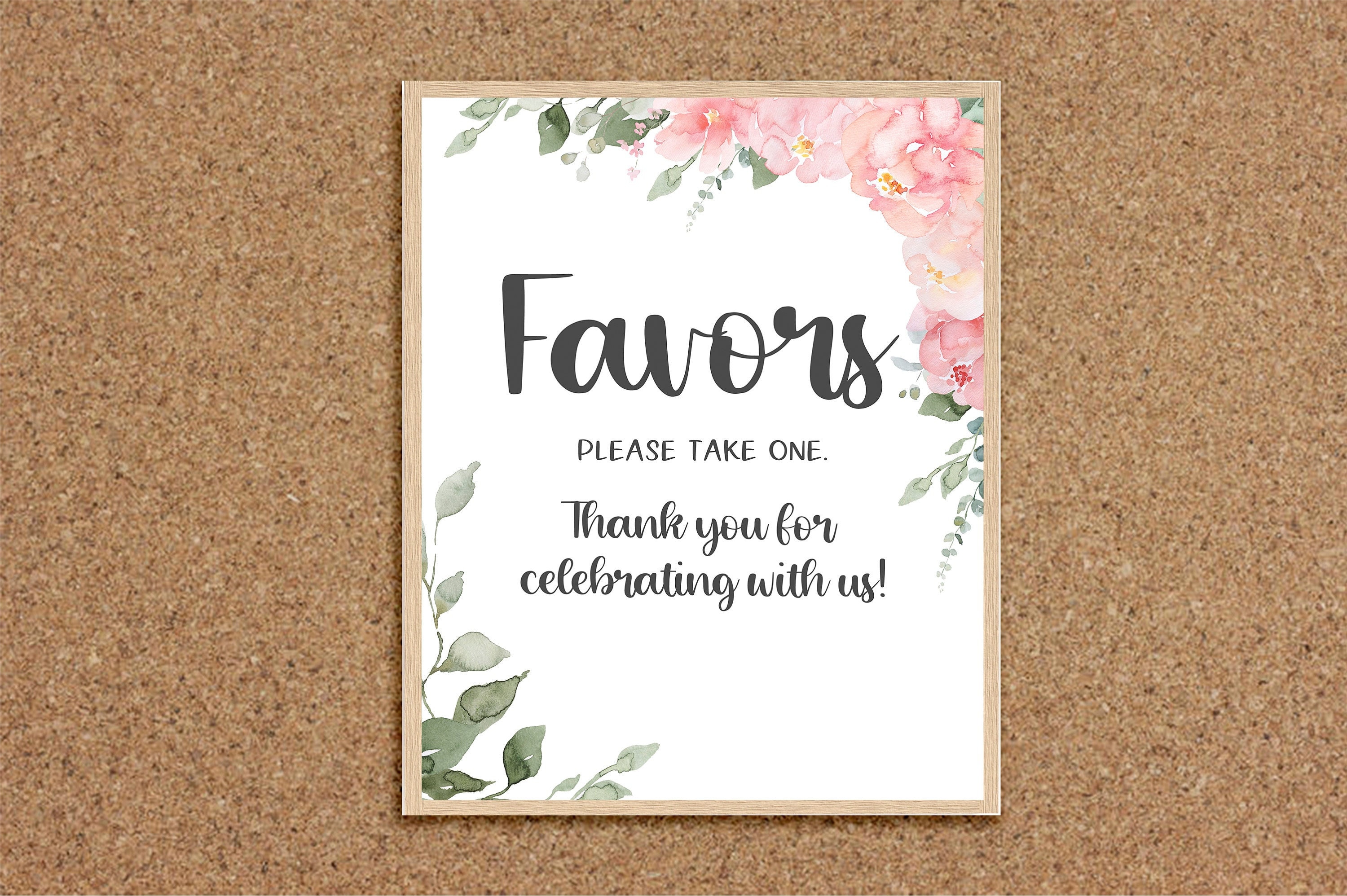 Favor Table Sign Please Take One Sign Favors Sign Pink Floral Baby ...