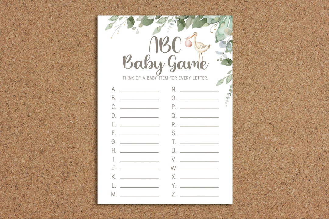 Stork Baby Shower Games Girl Baby ABC Game ABC Baby Shower Game ...