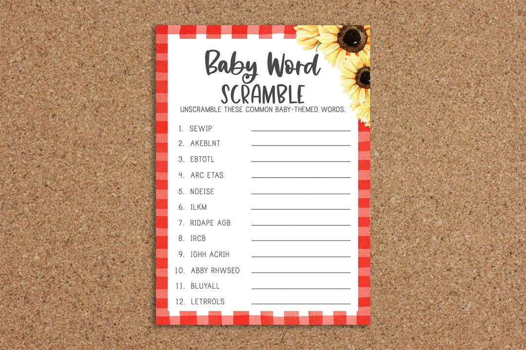 Baby Word Scramble Scramble Baby Shower Game Baby Baby-q Babyque BBQ ...