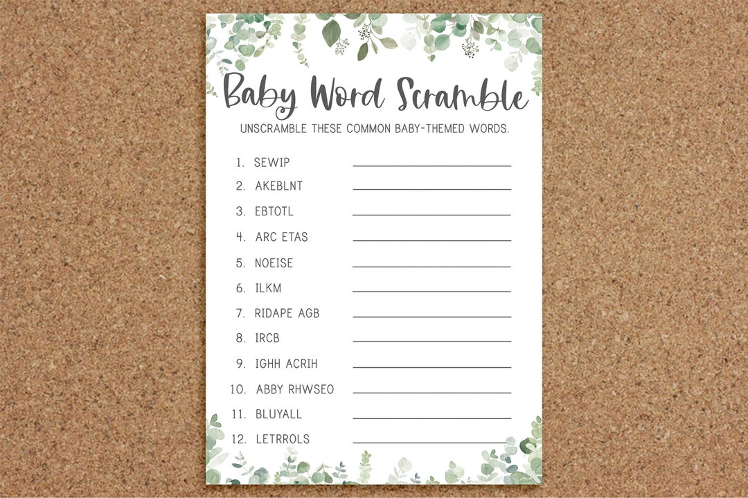 Baby Shower Word Scramble Unscramble Baby Shower Game Baby Word ...