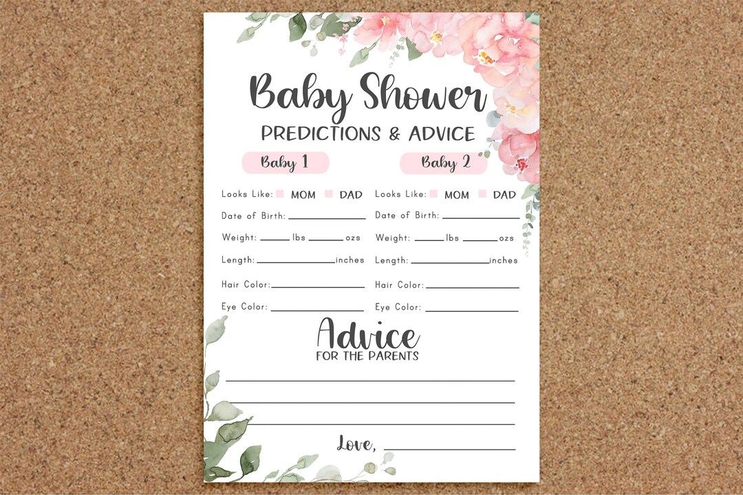 Pink Floral Baby Shower Games Twin Predictions Baby Predictions and ...
