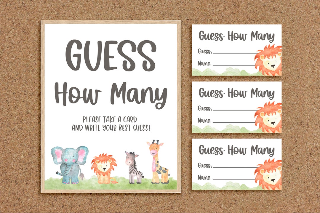 Safari Baby Shower Games Guess How Many Guess How Many Kisses Safari ...