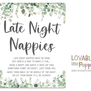 Neutral Baby Shower Games Late Night Nappies Late Night Nappy Sign ...