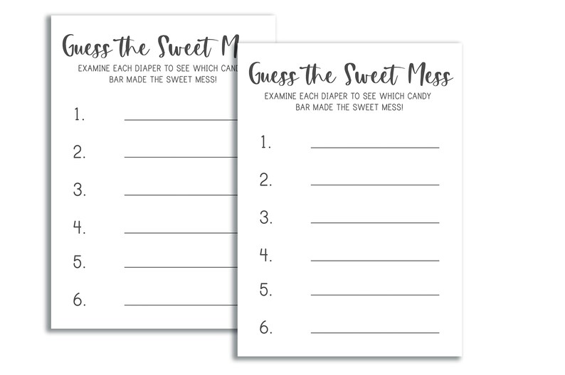 Guess the Sweet Mess Dirty Diaper Game Diaper Candy Bar Game Diaper ...