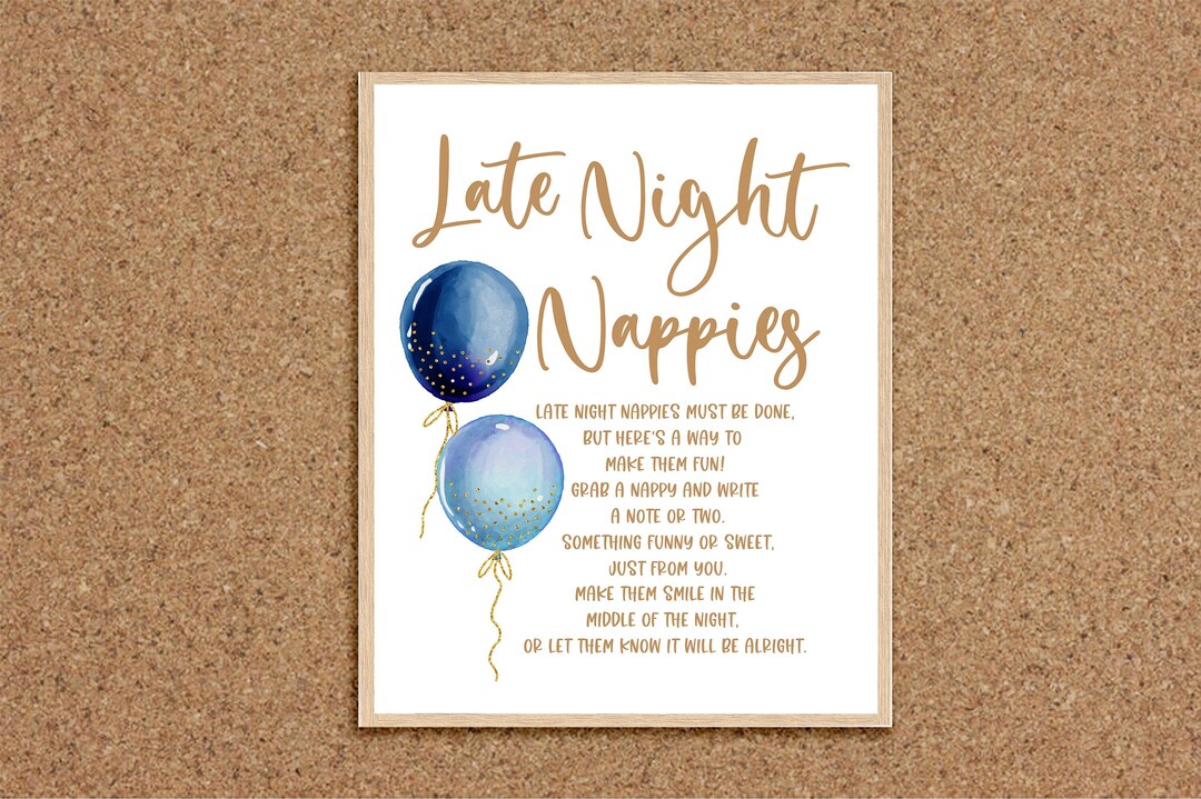 Boy Baby Shower Games Blue Late Night Nappies Late Night Nappy Sign ...