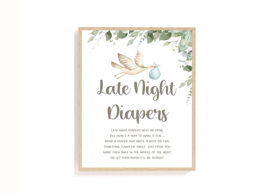 Stork Baby Shower Late Night Diapers Late Night Diaper Sign Diaper ...