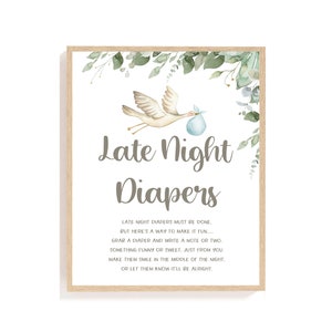 Stork Baby Shower Late Night Diapers Late Night Diaper Sign Diaper ...