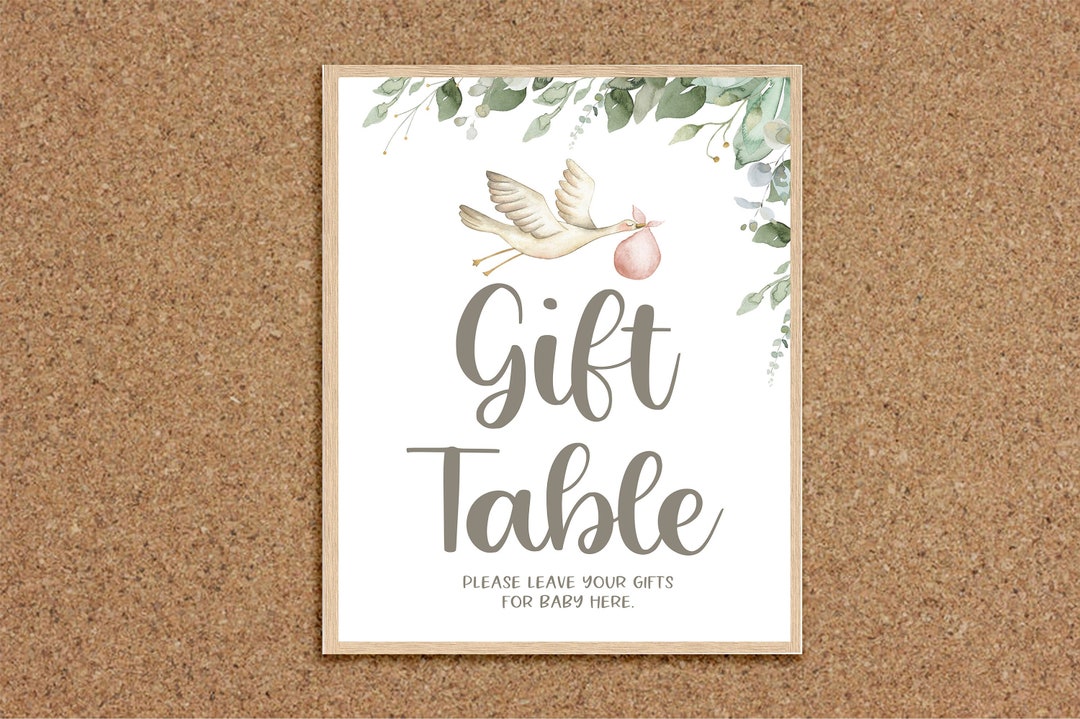 Gift Table Sign Baby Shower Gifts Sign Baby Shower Stork Baby Shower ...