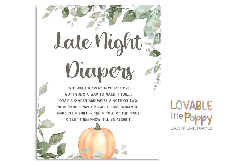 Pumpkin Baby Shower Games Late Night Diapers Diaper Messages - Etsy