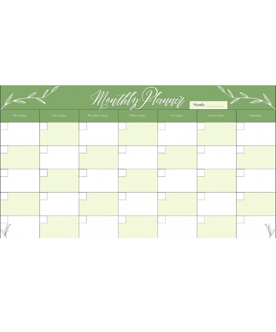 Printable Blank Green Botanical Monthly Planner Undated Downloadable ...